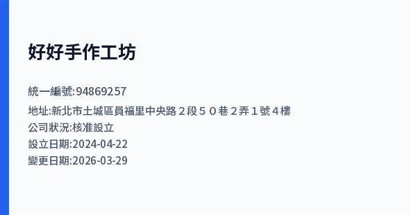 好好手作工坊的照片-統編 94869257(新北市) 公司登記資料與營業項目詳細圖表