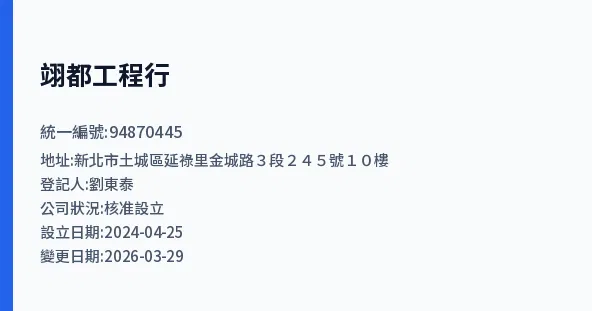 翊都工程行的照片-統編 94870445(新北市) 公司登記資料與營業項目詳細圖表