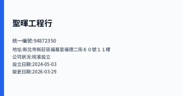 聖暉工程行的照片-統編 94872350(新北市) 公司登記資料與營業項目詳細圖表