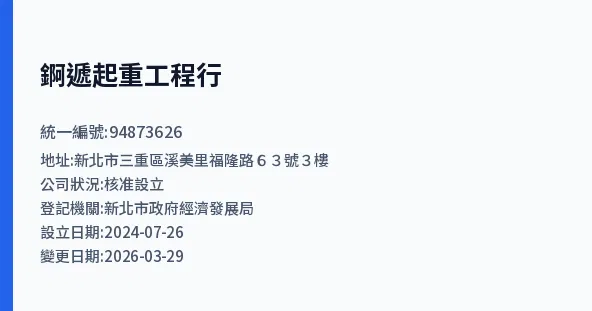 錒遞起重工程行的照片-統編 94873626(新北市) 公司登記資料與營業項目詳細圖表