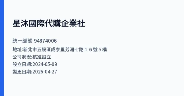 星沐國際代購企業社的照片-統編 94874006(新北市) 公司登記資料與營業項目詳細圖表