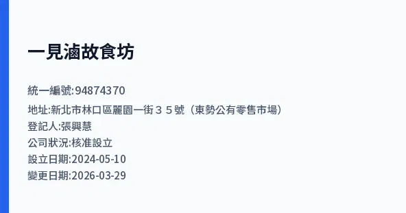 一見滷故食坊的照片-統編 94874370(新北市) 公司登記資料與營業項目詳細圖表