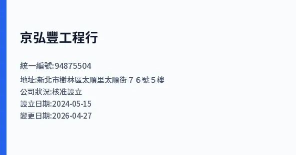 京弘豐工程行的照片-統編 94875504(新北市) 公司登記資料與營業項目詳細圖表