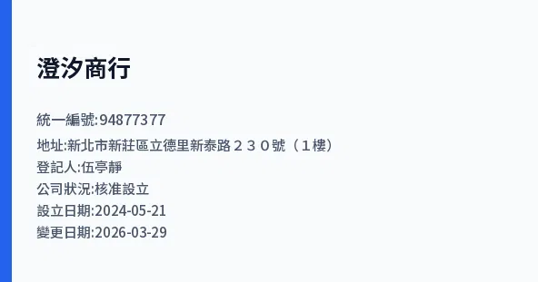 澄汐商行的照片-統編 94877377(新北市) 公司登記資料與營業項目詳細圖表