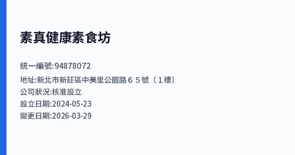 素真健康素食坊的照片-統編 94878072(新北市) 公司登記資料與營業項目詳細圖表