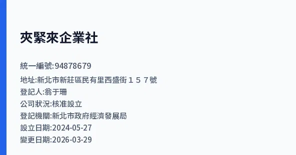 夾緊來企業社的照片-統編 94878679(新北市) 公司登記資料與營業項目詳細圖表