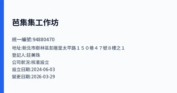 芭集集工作坊的照片-統編 94880470(新北市) 公司登記資料與營業項目詳細圖表