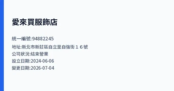 愛來買服飾店的照片-統編 94882245(新北市) 公司登記資料與營業項目詳細圖表