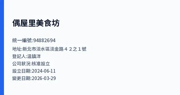 偶屋里美食坊的照片-統編 94882694(新北市) 公司登記資料與營業項目詳細圖表
