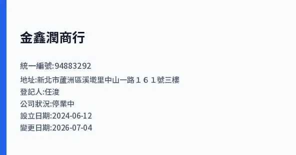 金鑫潤商行的照片-統編 94883292(新北市) 公司登記資料與營業項目詳細圖表