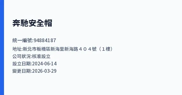 奔馳安全帽的照片-統編 94884187(新北市) 公司登記資料與營業項目詳細圖表