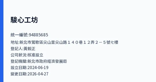 駿心工坊的照片-統編 94885685(新北市) 公司登記資料與營業項目詳細圖表