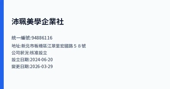 沛珮美學企業社的照片-統編 94886116(新北市) 公司登記資料與營業項目詳細圖表