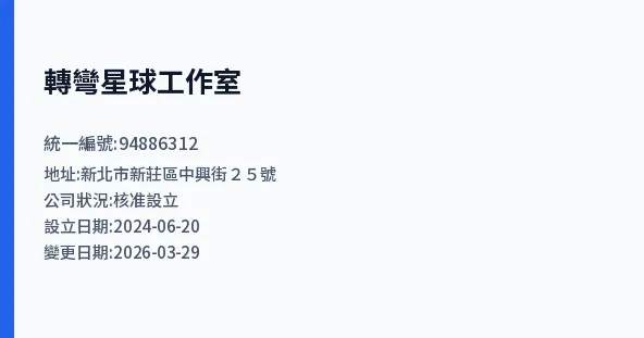 轉彎星球工作室的照片-統編 94886312(新北市) 公司登記資料與營業項目詳細圖表