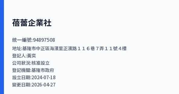 蓓蕾企業社的照片-統編 94897508(基隆市) 公司登記資料與營業項目詳細圖表