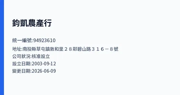 鈞凱農產行的照片-統編 94923610(南投縣) 公司登記資料與營業項目詳細圖表