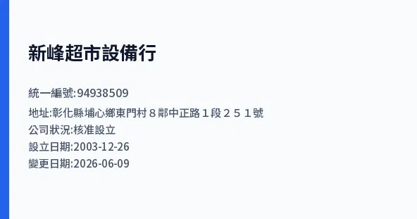 新峰超市設備行的照片-統編 94938509(彰化縣) 公司登記資料與營業項目詳細圖表