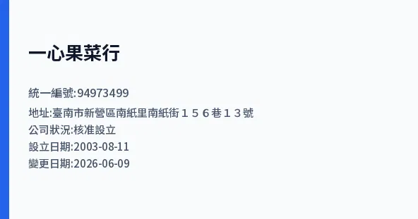 一心果菜行的照片-統編 94973499(臺南市) 公司登記資料與營業項目詳細圖表