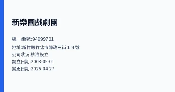 新樂園戲劇團的照片-統編 94999701(新竹縣) 公司登記資料與營業項目詳細圖表