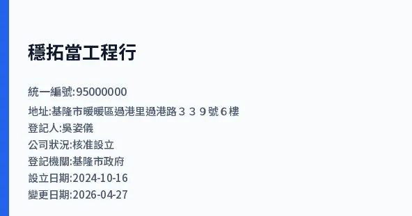 穩拓當工程行的照片-統編 95000000(基隆市) 公司登記資料與營業項目詳細圖表