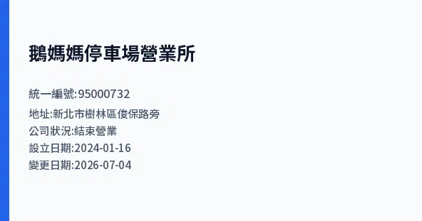 鵝媽媽停車場營業所的照片-統編 95000732(新北市) 公司登記資料與營業項目詳細圖表