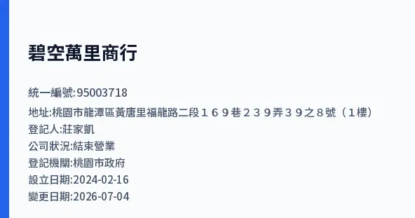 碧空萬里商行的照片-統編 95003718(桃園市) 公司登記資料與營業項目詳細圖表