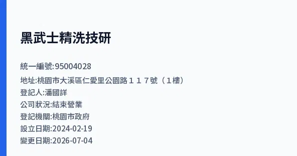 黑武士精洗技研的照片-統編 95004028(桃園市) 公司登記資料與營業項目詳細圖表