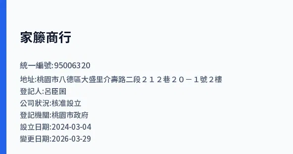 家籐商行的照片-統編 95006320(桃園市) 公司登記資料與營業項目詳細圖表