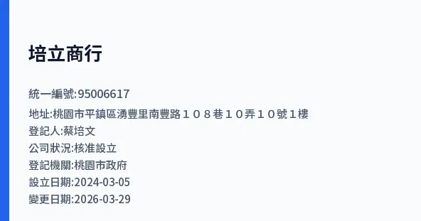 培立商行的照片-統編 95006617(桃園市) 公司登記資料與營業項目詳細圖表