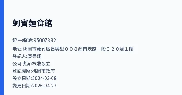 蚵寶麵食館的照片-統編 95007382(桃園市) 公司登記資料與營業項目詳細圖表