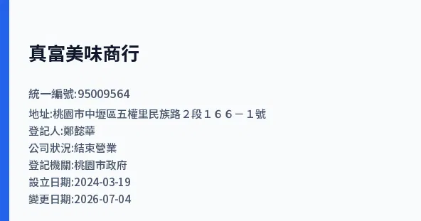 真富美味商行的照片-統編 95009564(桃園市) 公司登記資料與營業項目詳細圖表