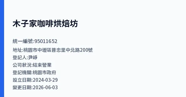 木子家咖啡烘焙坊的照片-統編 95011652(桃園市) 公司登記資料與營業項目詳細圖表