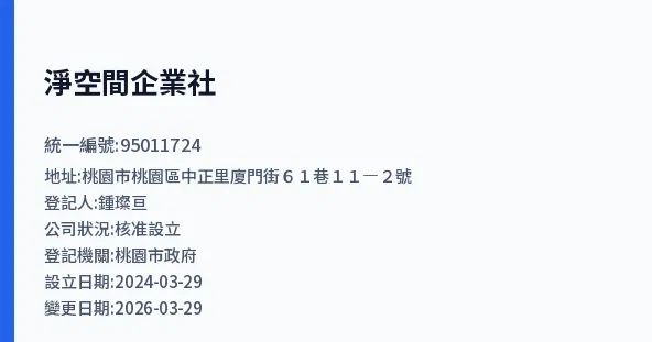 淨空間企業社的照片-統編 95011724(桃園市) 公司登記資料與營業項目詳細圖表