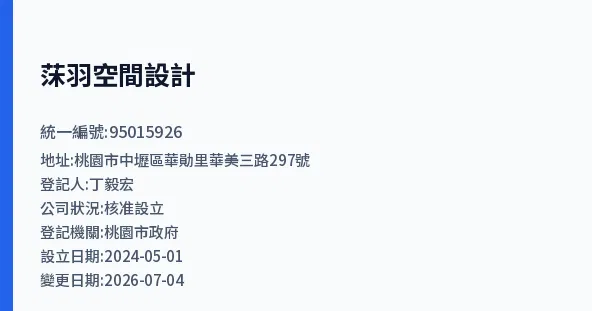 莯羽空間設計的照片-統編 95015926(桃園市) 公司登記資料與營業項目詳細圖表
