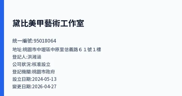 黛比美甲藝術工作室的照片-統編 95018064(桃園市) 公司登記資料與營業項目詳細圖表