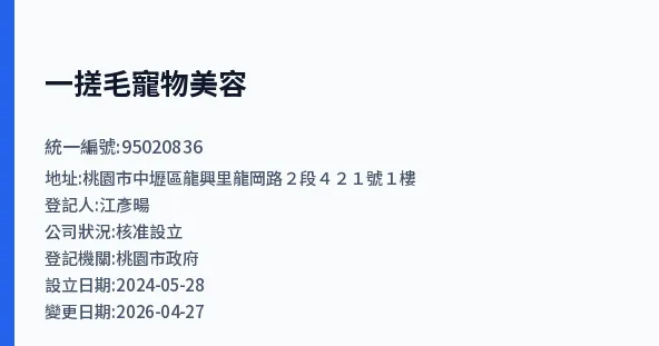 一搓毛寵物美容的照片-統編 95020836(桃園市) 公司登記資料與營業項目詳細圖表