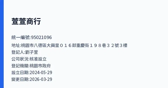 萱萱商行的照片-統編 95021096(桃園市) 公司登記資料與營業項目詳細圖表