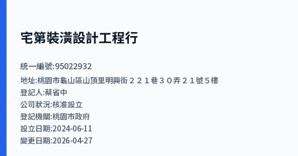 宅第裝潢設計工程行的照片-統編 95022932(桃園市) 公司登記資料與營業項目詳細圖表