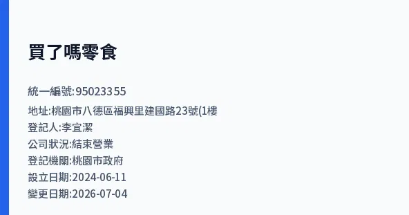 買了嗎零食的照片-統編 95023355(桃園市) 公司登記資料與營業項目詳細圖表
