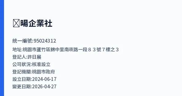 勲暘企業社的照片-統編 95024312(桃園市) 公司登記資料與營業項目詳細圖表