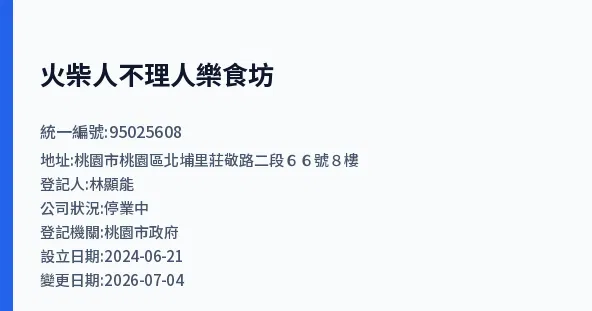 火柴人不理人樂食坊的照片-統編 95025608(桃園市) 公司登記資料與營業項目詳細圖表