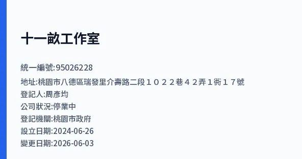 十一畝工作室的照片-統編 95026228(桃園市) 公司登記資料與營業項目詳細圖表