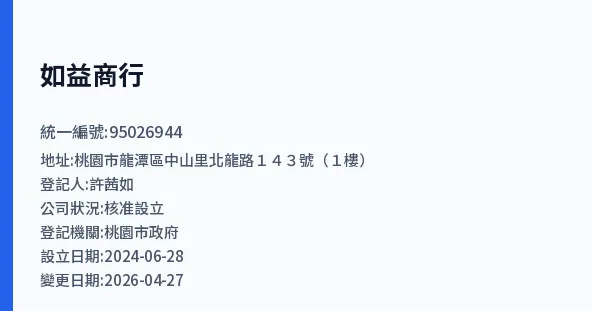如益商行的照片-統編 95026944(桃園市) 公司登記資料與營業項目詳細圖表