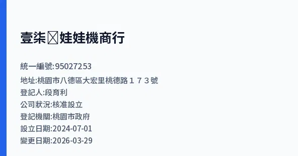 壹柒叄娃娃機商行的照片-統編 95027253(桃園市) 公司登記資料與營業項目詳細圖表