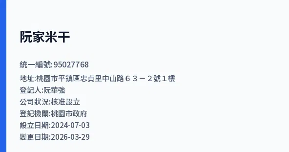阮家米干的照片-統編 95027768(桃園市) 公司登記資料與營業項目詳細圖表