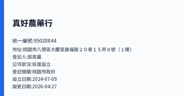 真好農藥行的照片-統編 95028844(桃園市) 公司登記資料與營業項目詳細圖表