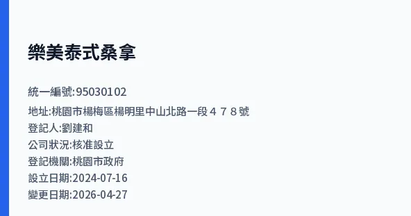 樂美泰式桑拿的照片-統編 95030102(桃園市) 公司登記資料與營業項目詳細圖表