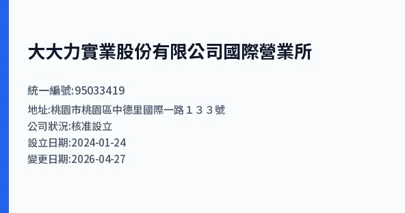 大大力實業股份有限公司國際營業所的照片-統編 95033419(桃園市) 公司登記資料與營業項目詳細圖表