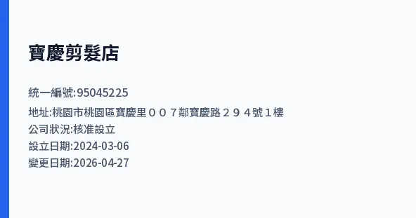 寶慶剪髮店的照片-統編 95045225(桃園市) 公司登記資料與營業項目詳細圖表