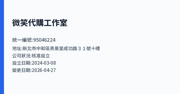 微笑代購工作室的照片-統編 95046224(新北市) 公司登記資料與營業項目詳細圖表